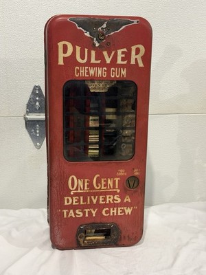ANTIQUE PORCELAIN PULVER CHEWING GUM COIN OP ONE CENT MACHINE WITH COP ...