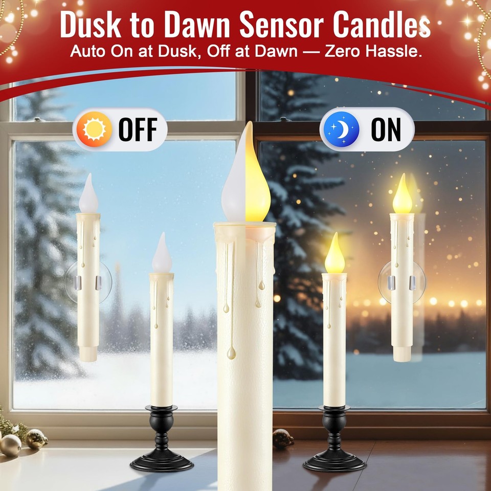 12 Pack Battery Operated Window Candles with Sensor Dusk to Dawn, Ivory ...