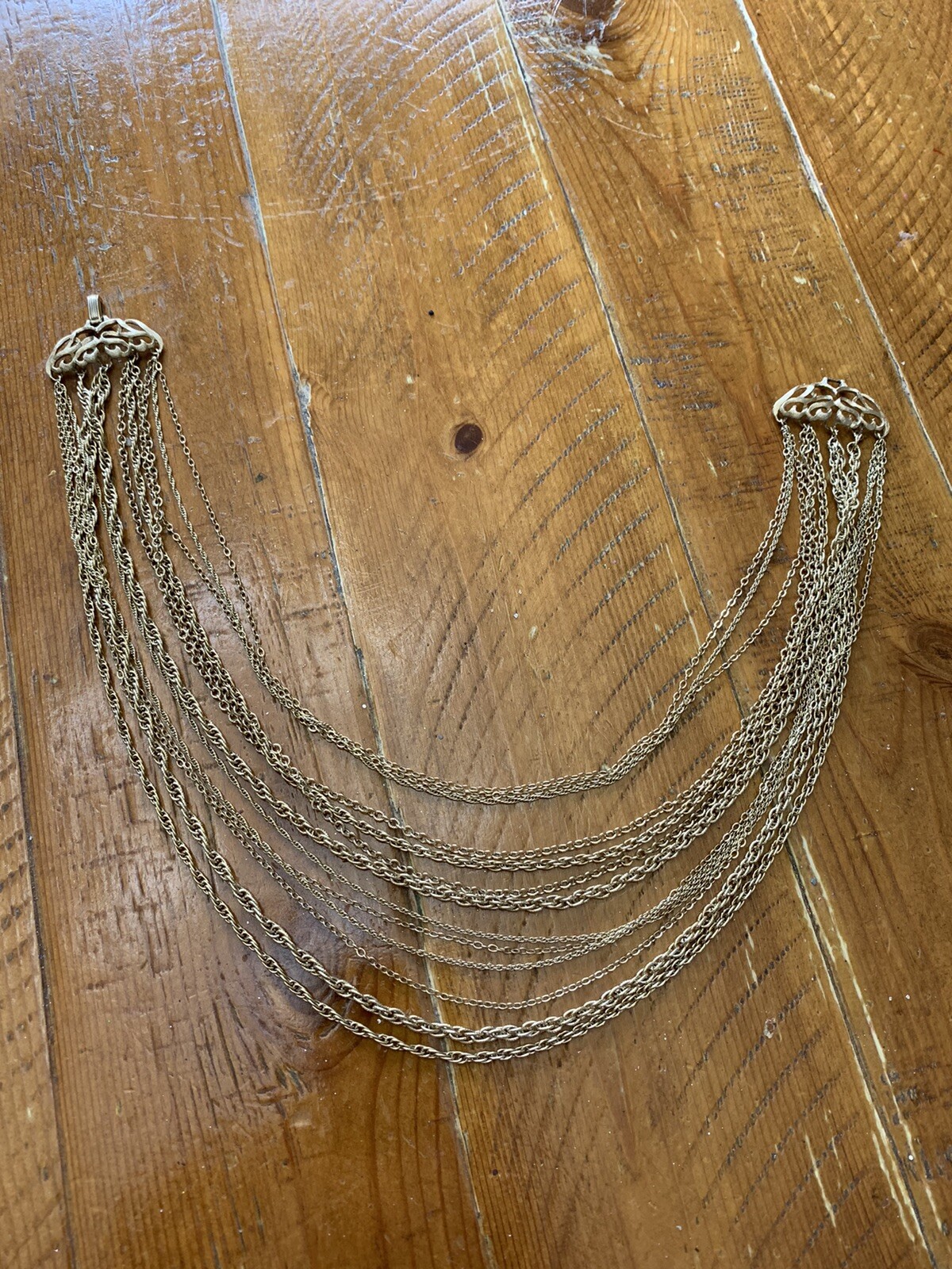 Vintage TRIFARI Multi Stacked Draping Chain Necklace … - Gem