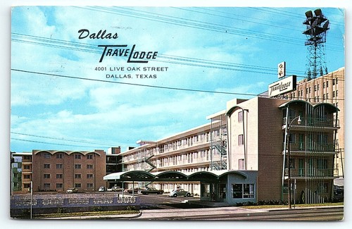 1963 DALLAS TX TRAVELODGE HOTEL MOTEL LIVE OAK ST VW BEETLE POSTCARD ...