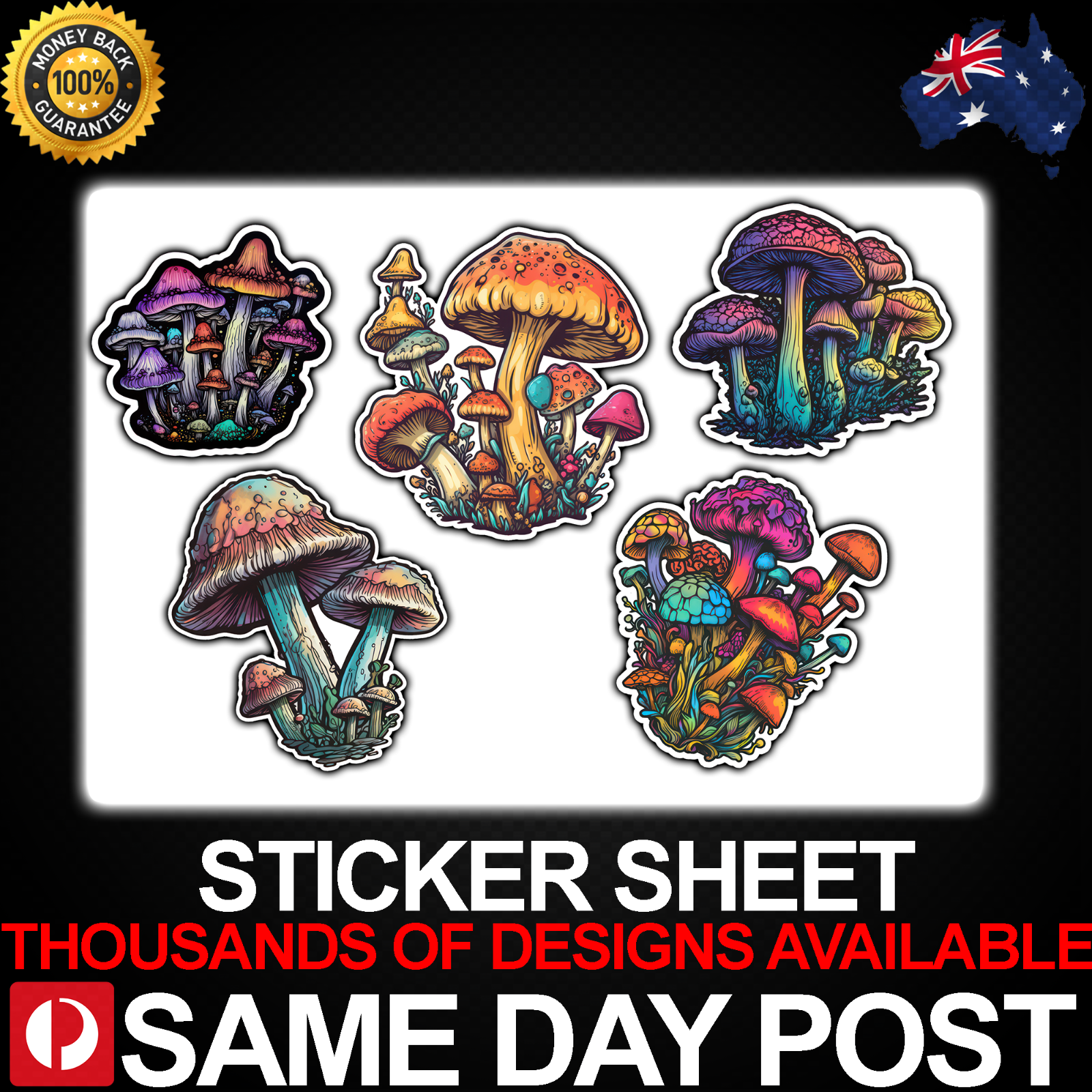 CUTE MUSHROOM CLUSTERS Vinyl Sticker Sheet Car Decal Cheap Rainbow ...