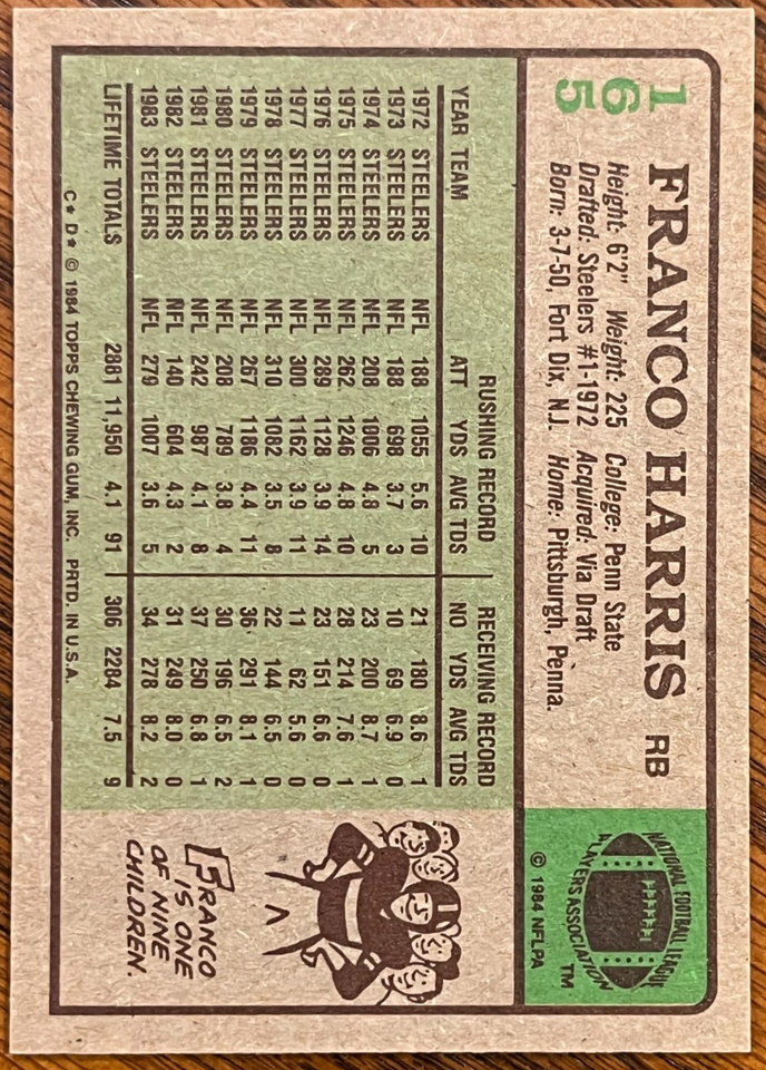 1984 Topps Football card # 165 Franco Harris NM/MT | eBay UK