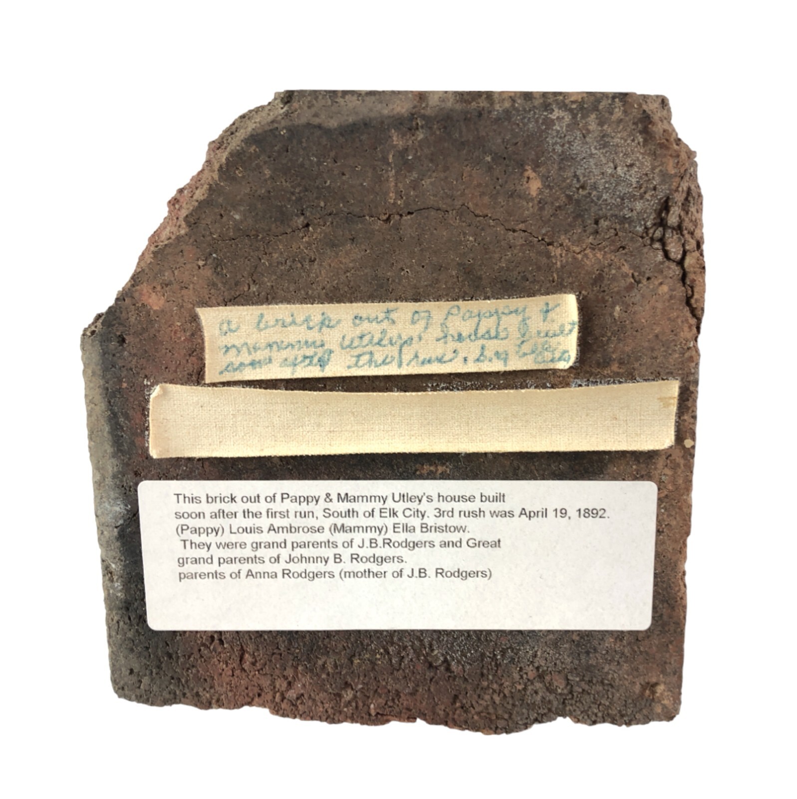 Pappy Mammy Utley House Brick Oklahoma Land Run 1892 Louis Ambrose Ella ...