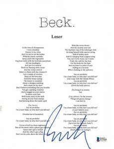 Beck Hansen Signed Autographed LOSER Song Lyric Sheet Beckett BAS COA ...