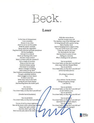 Beck Hansen Signed Autographed LOSER Song Lyric Sheet Beckett BAS COA ...