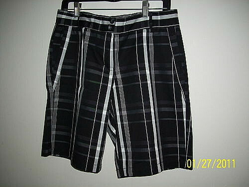 Quagmire Golf Shorts flat front Black plaid Women Short pant | eBay