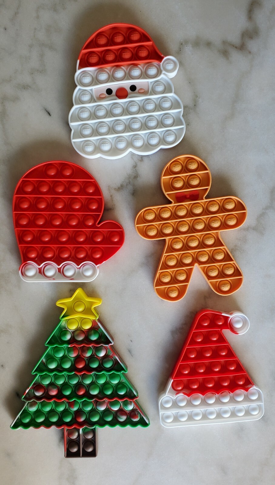 Christmas Fidget Push Pop Toy - Lot of 5 - Santa, Mitt, Gingerbread ...