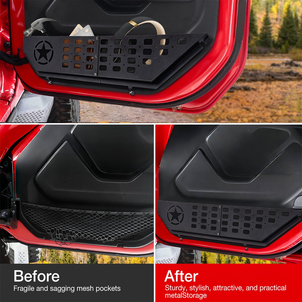 Metal For 2018-24 Jeep Wrangler JL Front Door+Rear Door Pocket Storage ...