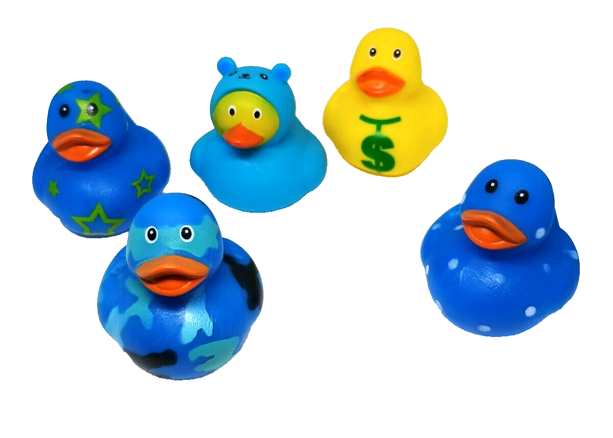 Lot Of 5 Rubber Ducks for Jeep- 2" Wide - Blue Camo, Teddy Bear, Polka ...