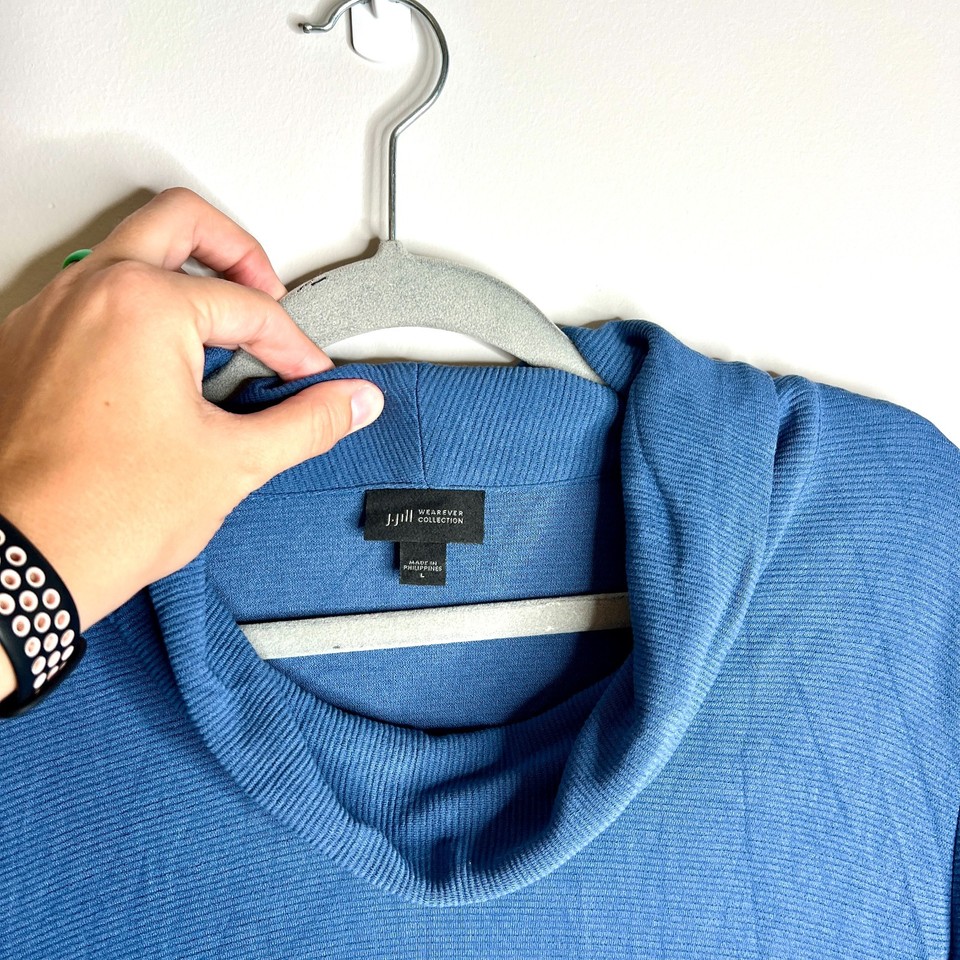 J. Jill WearEver Collection Blue Funnel Neck Ribbed Long Sleeve Midi ...