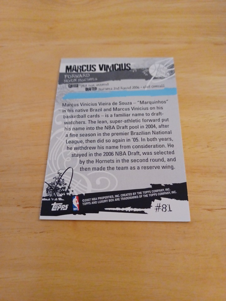 2006-07 Topps Luxury Box #rd /999 Marcus Vinicius #81 Rookie RC OKC ...