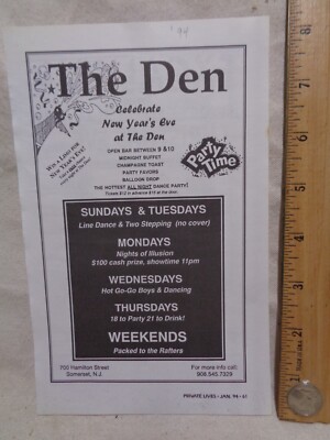 The DEN vintage ad Gay Bar 1994 Somerset NJ Den Bar club 1990s | eBay