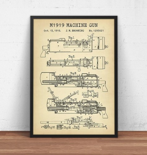 M1919 Machine Gun Patent Print, Browning Automatic Rifle Blueprint | eBay