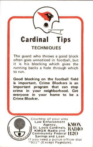 1980 Cardinals Police #68 Terry Stieve - NM Baraboo Wisconsin WI ...
