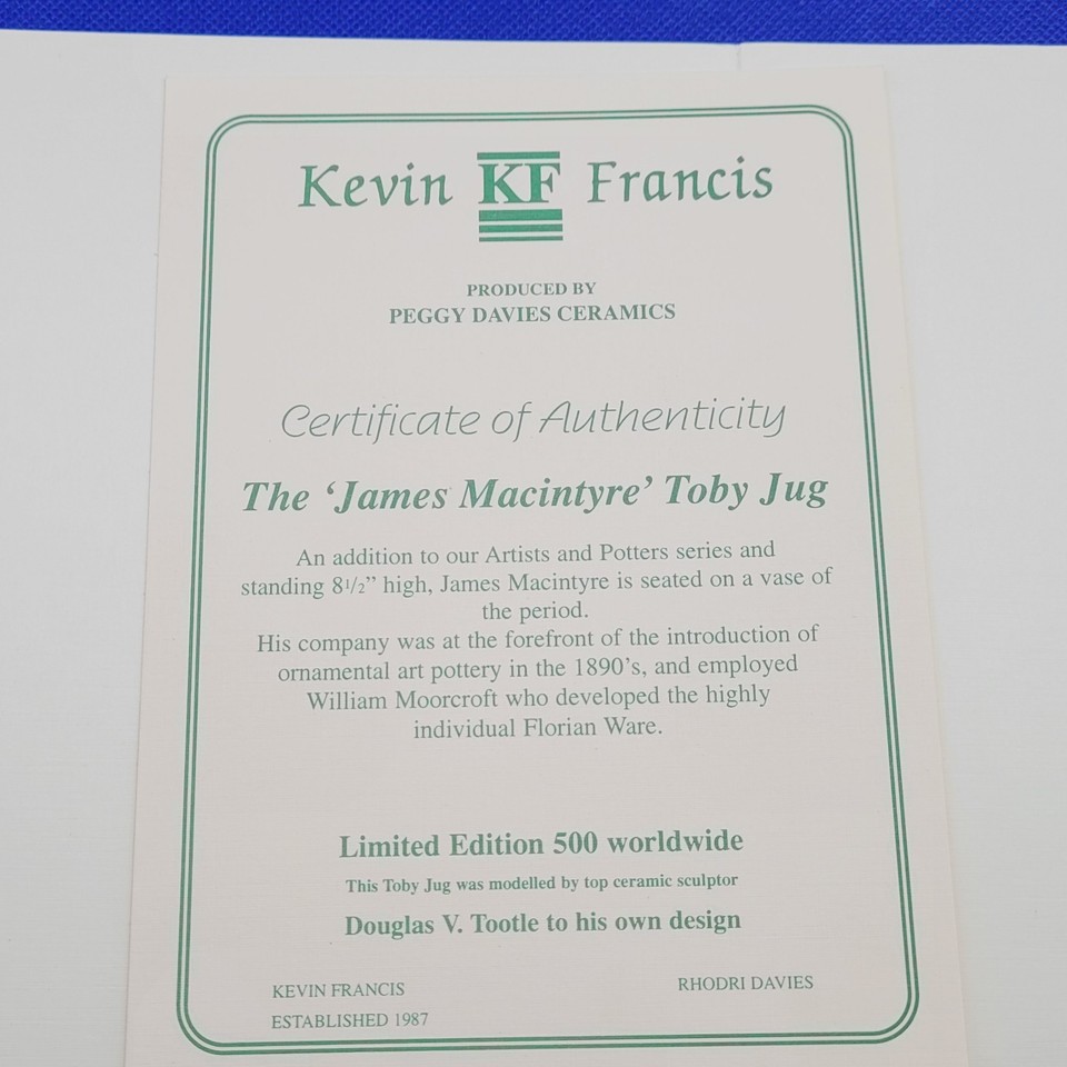 Kevin Francis Peggy Davies Figurine Toby Character Jug James Macintyre ...