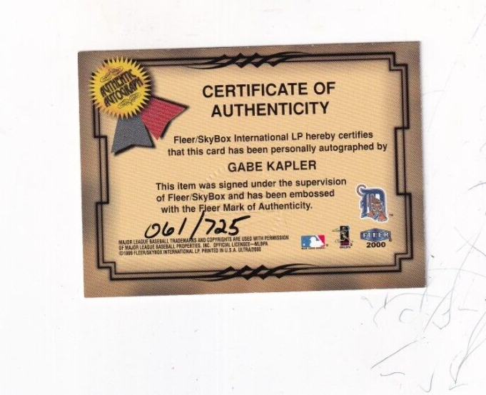 2000 GABE KAPLER FLEER ULTRA AUTO/AUTOGRAPH 061/725 DETROIT TIGERS | eBay