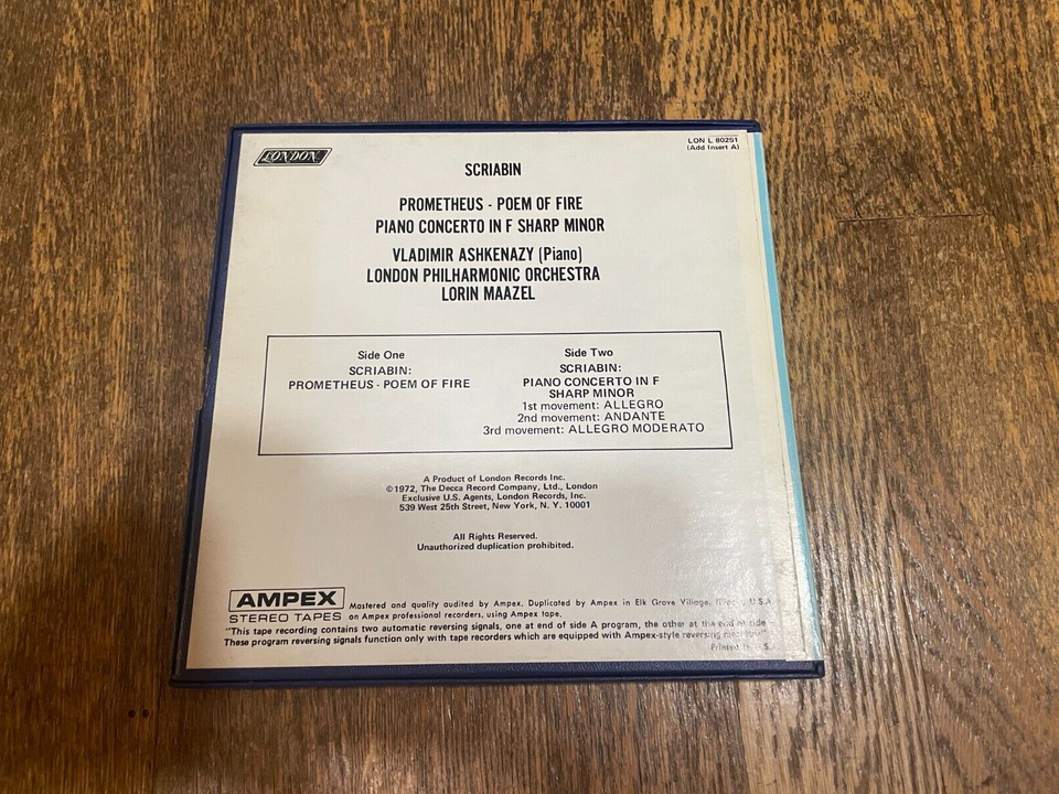 Scriabin Prometheus Poem of Fire Ashkenazy Reel to Reel Tape 7 1/2 IPS ...