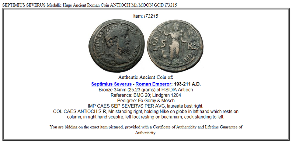 SEPTIMIUS SEVERUS Medallic Huge Ancient Roman Coin ANTIOCH Mên MOON GOD ...