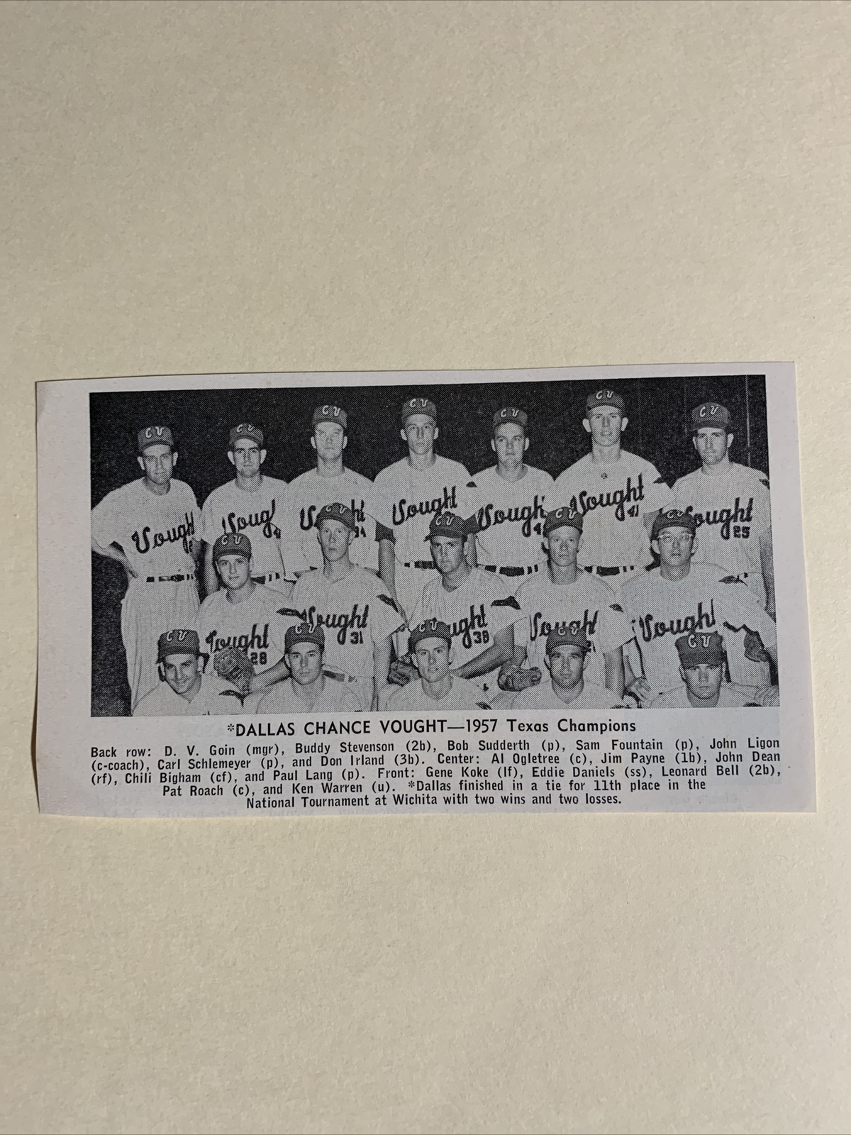 Dallas Chance Vought Texas TX Champions 1957 Baseball Team Picture | eBay
