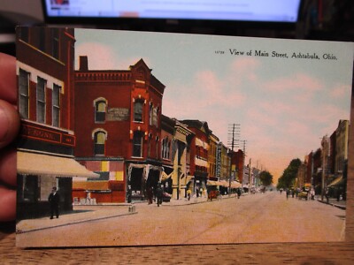F1 Vintage Old OHIO Postcard ASHTABULA main Street Pickard Store Sign ...