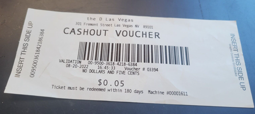 DEFUNCT D HOTEL CASINO DOWNTOWN LAS VEGAS CASHOUT VOUCHER NCV - READ ...