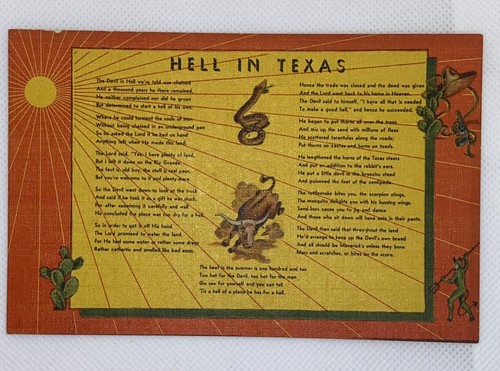 1940's Western Motif Postcard Hell in Texas Poem | eBay