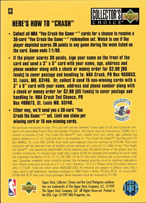 1997-98 Collector's Choice Glen Rice You Crash the Game Scoring C3a | eBay