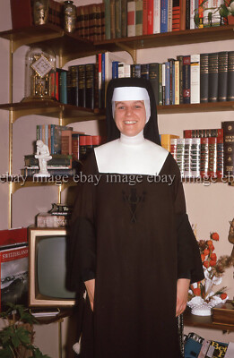 Smiling Nun in a Study 1966 35mm Slide Photo Catholic Home Office TV ...