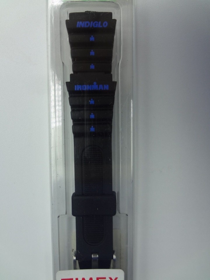 Timex Iron Man Triathlon Strap Black/Blue Nylon Rubber Watch Band 15mm ...