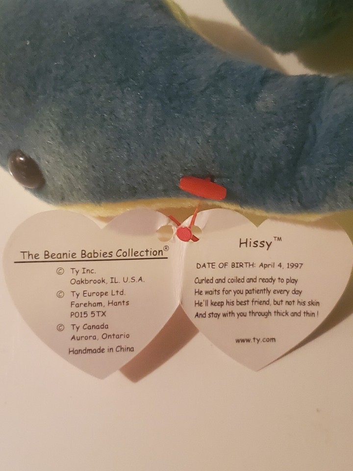 Ty Beanie Baby Hissy The Snake 1997 PVC Pellets ***Rare Retired Vintage ...