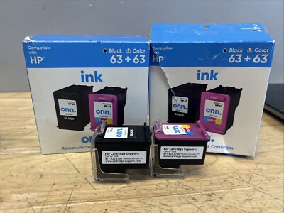 2 Pack ONN. Ink Cartridges Black 63 + Color 63 Compatible with HP 63 ...