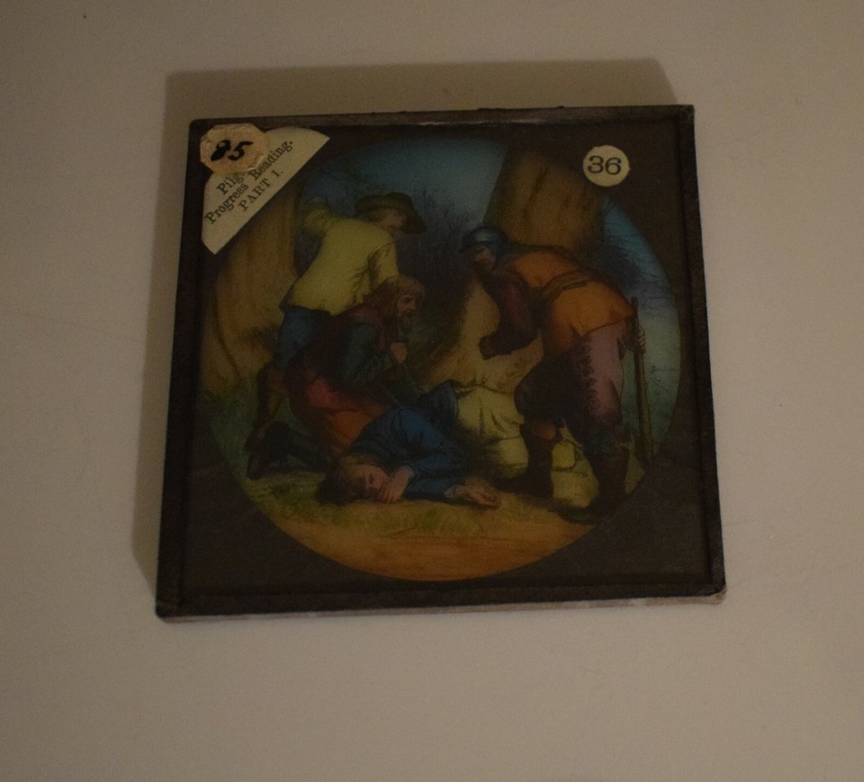 ANTIQUE Magic Lantern Slide PILGRIMS PROGRESS NO85 C1890 LITTLE FAITH ...