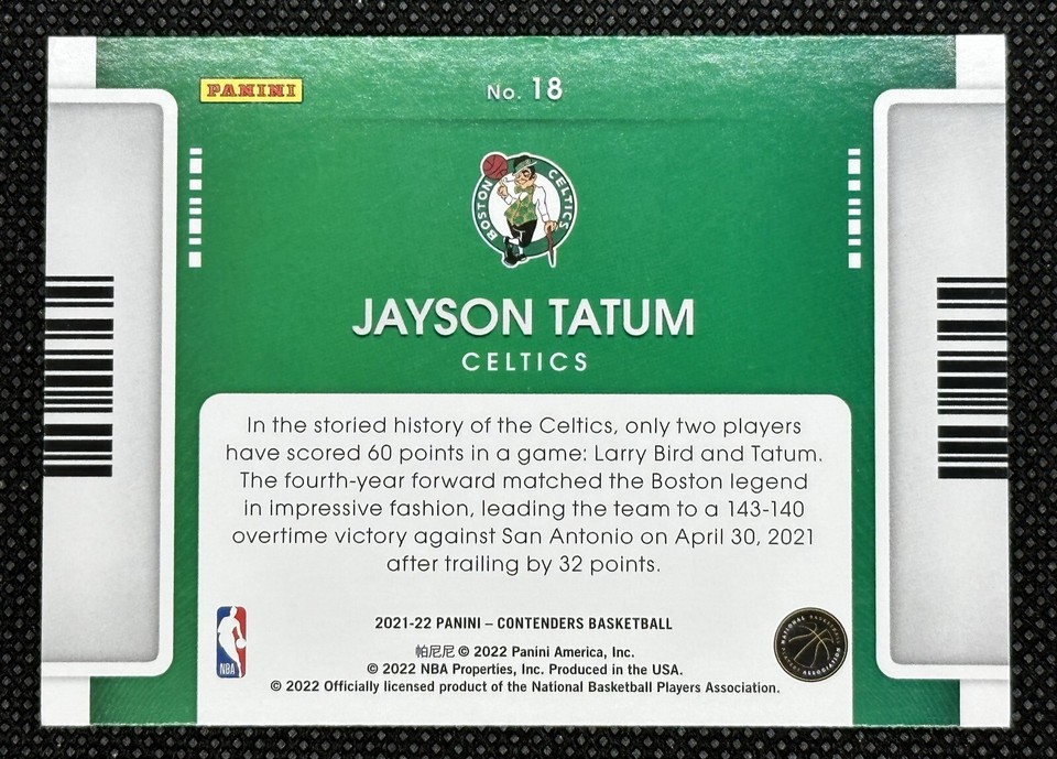 2021-22 Panini Contenders - Game Night Ticket #18 JAYSON TATUM Celtics ...
