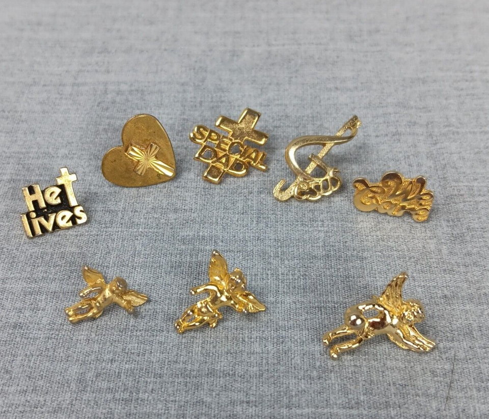 Religious Pin Brooch Lapel Tack Mixed Lot Cherub Cross Gold Tone No ...