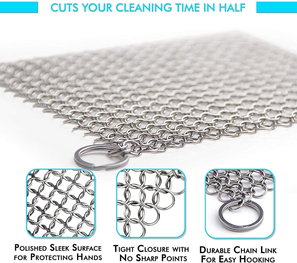 Iron Cast Cleaner Chainmail Scrubber Grill Scraper Kitchen Stainless ...