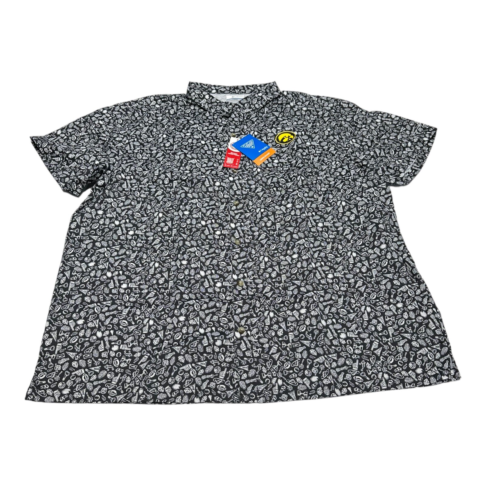 NWT Columbia PFG Iowa Hawkeyes Super Slack Tide Hawaiian Golf Shirt Sz ...