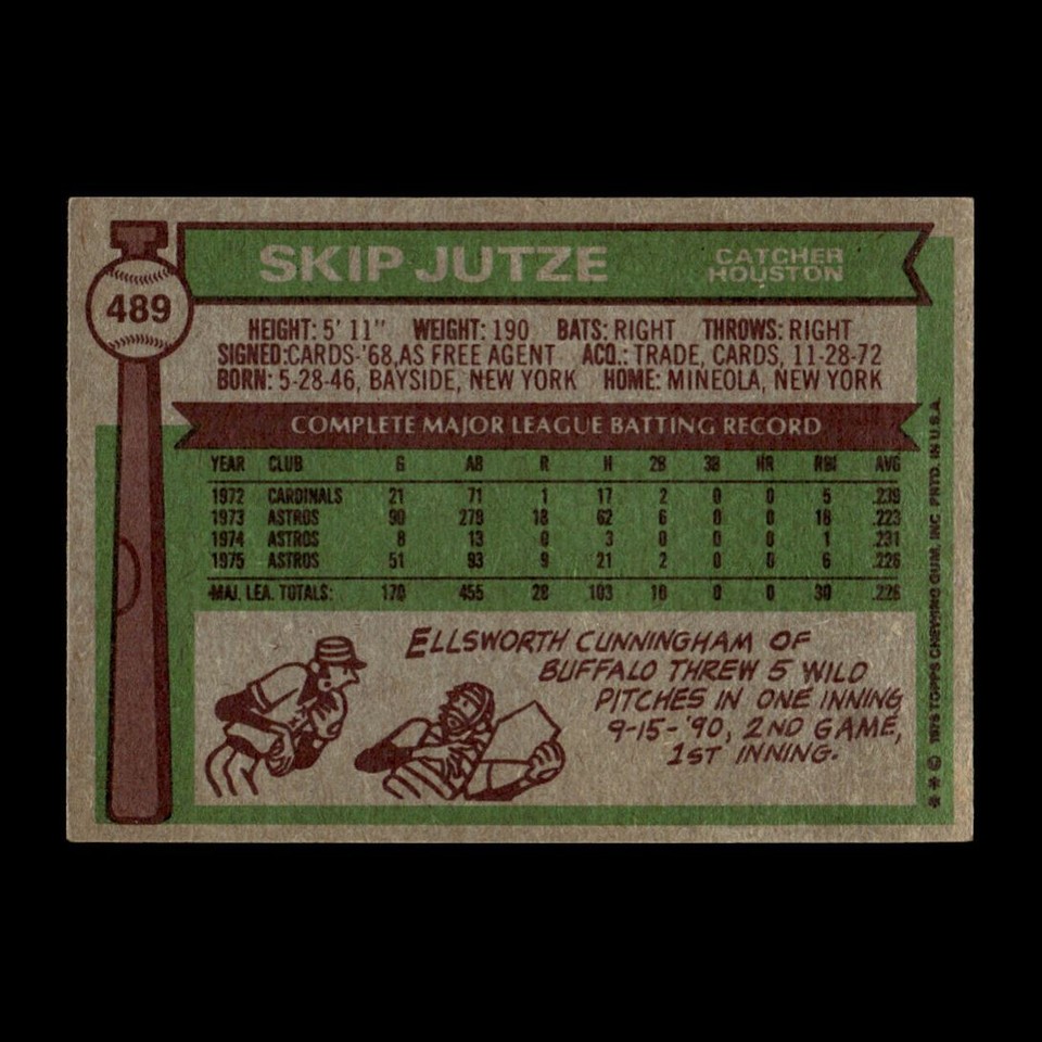 Skip Jutze 1976 Topps Houston Astros #489 GM R304 | eBay