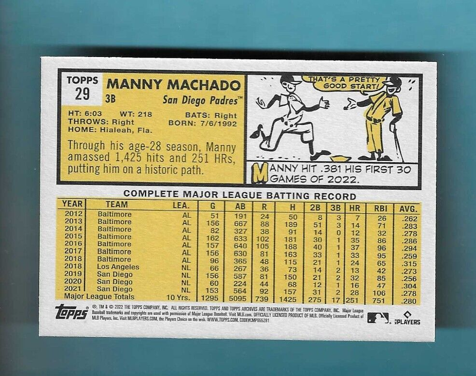 MANNY MACHADO 2022 TOPPS ARCHIVES 63 TOPPS BACKGROUND REPLACEMENT ...