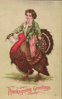 1908 PATRIOTIC THANKSGIVING PC YOUNG BOY AS UNCLE SAM RIDES TURKEY ...