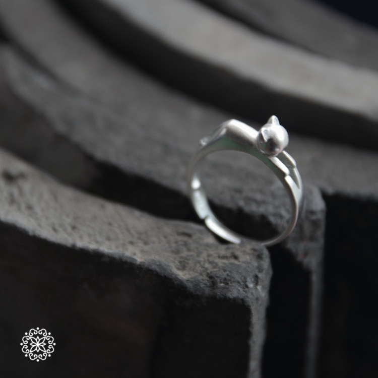 SALE! Delightful Cat Adjustable Open Ring Solid Sterling Silver Kitty ...