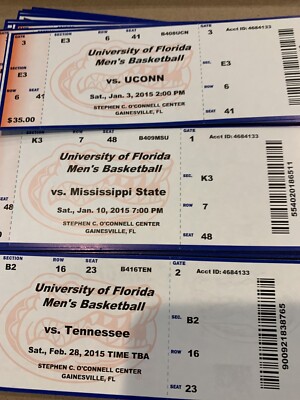 2014-15 Florida Gators Men’s Basketball Full Unused Tickets (lot of 7 ...