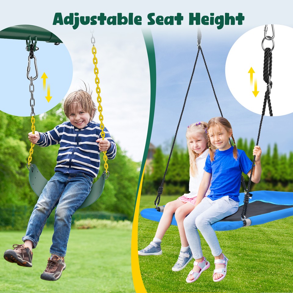 600lb Metal Swing Set with 3 Swings Heavy Duty Frame Kids Adult ...