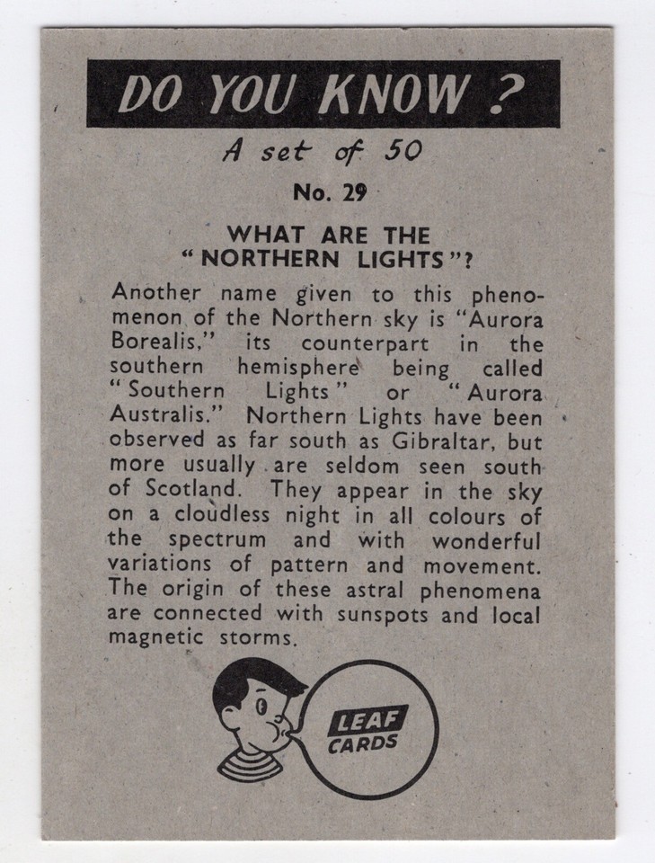 Leaf Do You know cards 1961. Northern Lights Aurora Borealis | eBay