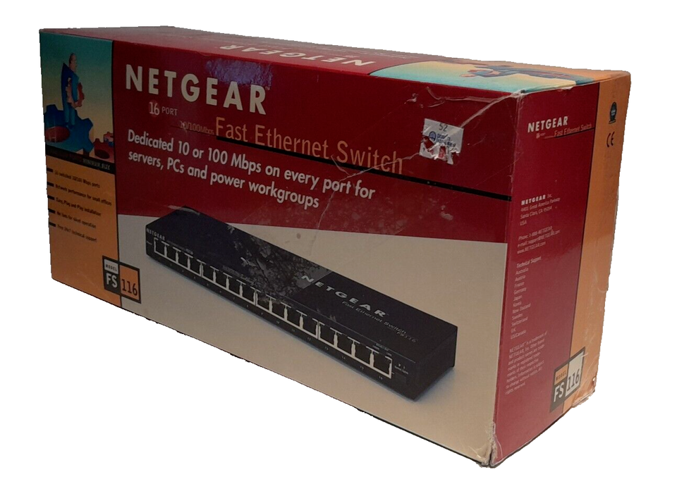 Netgear ProSafe FS116 16 Port 10/100 Network Switch With adapter | eBay