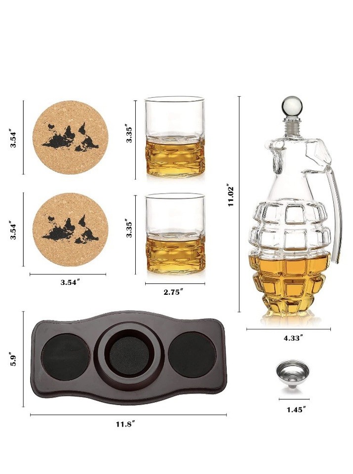 Diwnelem Whiskey Decanter Set Grenade Shaped Liquor Decanter Set with 2 ...