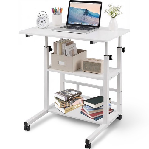 3 Tier Rolling Computer Desk Laptop Table Height Adjustable Study Table ...
