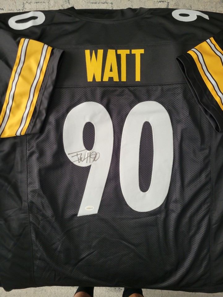 TJ Watt Autographed Signed Black Yellow #90 Steelers Custom Jersey ...