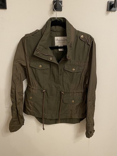 American Rag Womens Size Medium Hooded Olive Army Green Cotton Utility ...