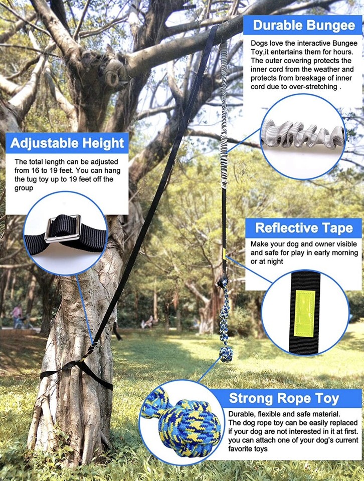 LOOBANI Outdoor Bungee Tug Toy Dog Toy Hanging from Tree for Small to ...