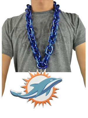 New NFL Miami Dolphins BLUE Color Fan Chain Necklace Foam Made in USA ...